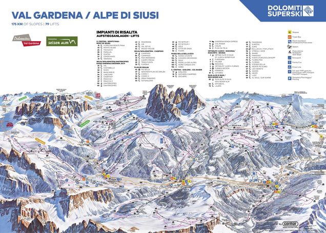 Castelrotto Station de ski - Plan des pistes Val Gardena/Alpe di Siusi